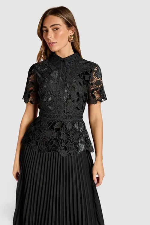Coast Velvet Lace Collared Midi Dress