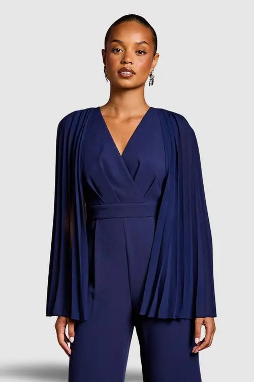Coast Petite V-neck Pleated Jumpsuit - Navy