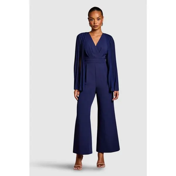 Coast Petite V-neck Pleated Jumpsuit With Wide Leg - Navy