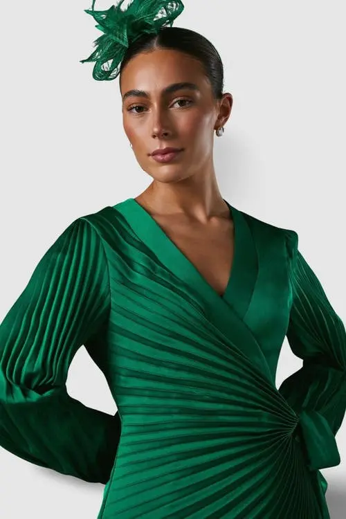 Coast Satin Pleated Wrap Dress