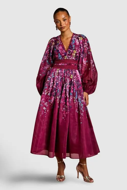 Coast Petite Organza Lace Trim Midi Dress