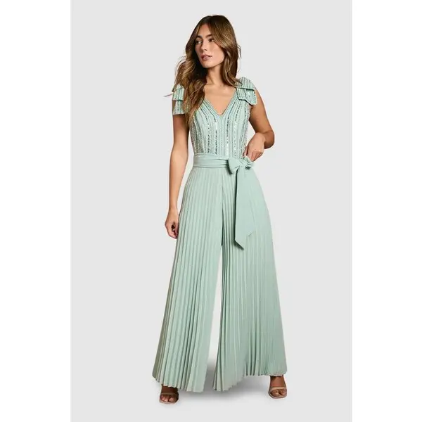 Coast Embellished Bow Shoulder Jumpsuit - Sage