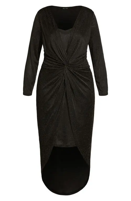 City Chic Metallic Long Sleeve High-low Maxi Dress