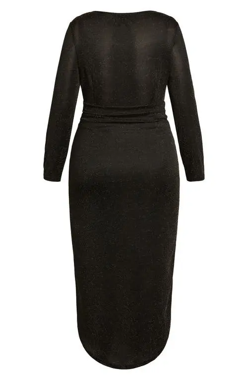 City Chic Metallic Long Sleeve High-low Maxi Dress