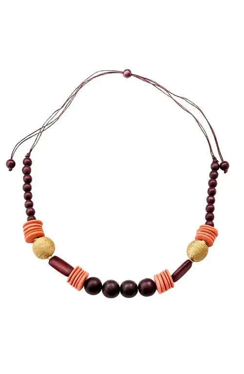 LIKHA Bombon Wooden Necklace - Burgundy & Gold