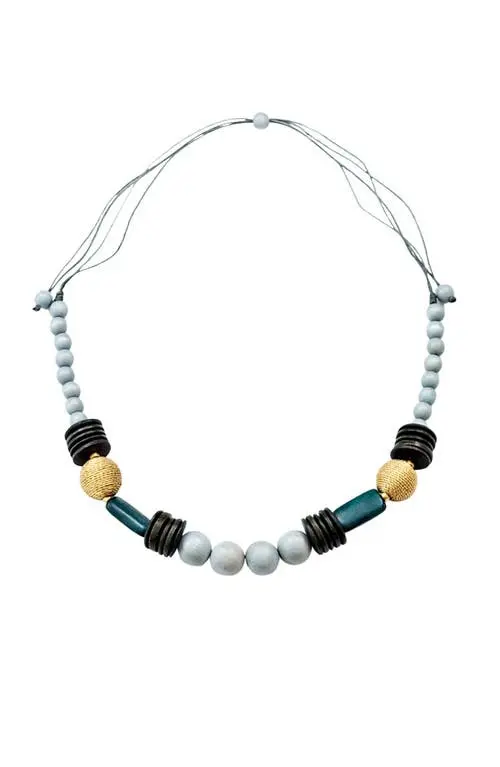 LIKHA Bombon Wooden Necklace - Light Grey & Teal