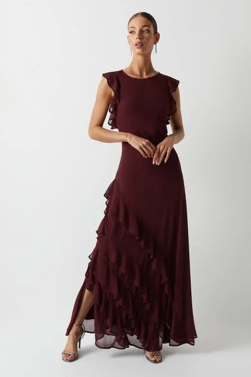 Coast Honoured Ruffle Georgette Maxi Dress - Malbec