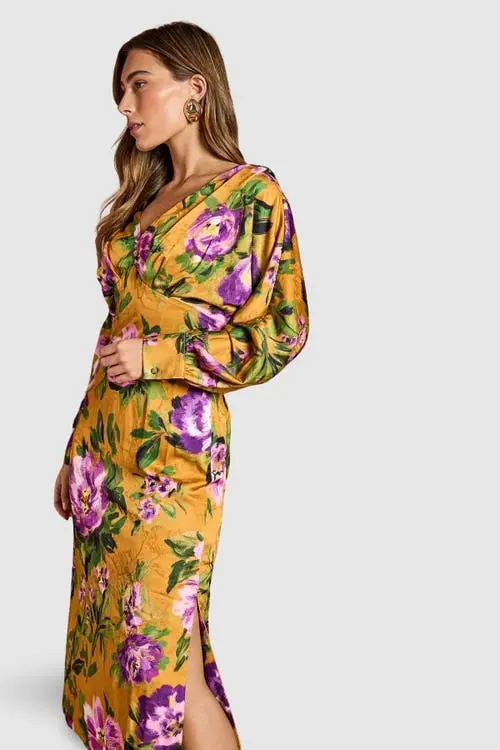 Coast Printed Satin Maxi Dress With Cowl Back