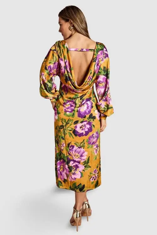 Coast Printed Satin Maxi Dress With Cowl Back