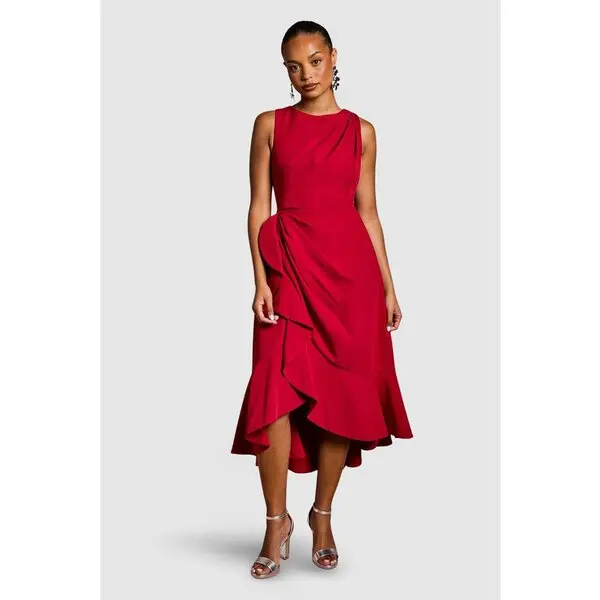 Coast Petite Crepe Ruffle Low Back Dress - Berry