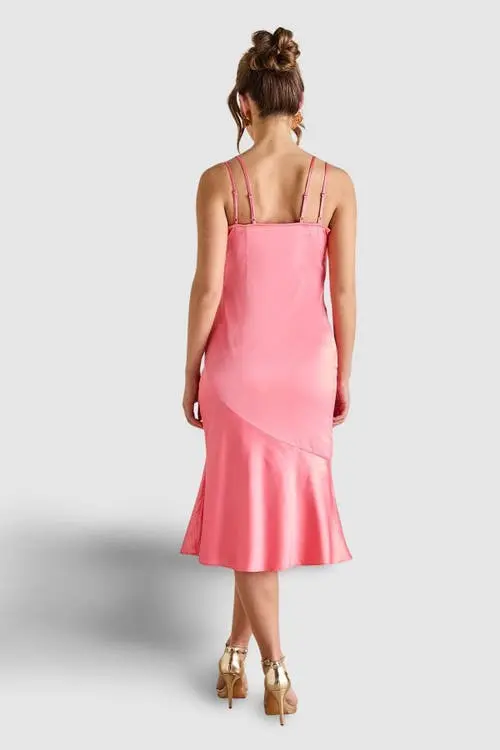 Coast Lace Insert Satin Fitted Midi Dress