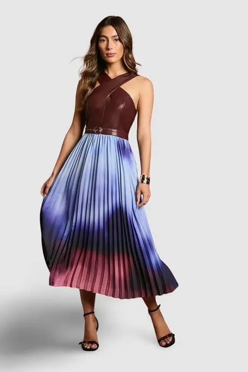Coast Pu Cross Neck Belted Midi Dress