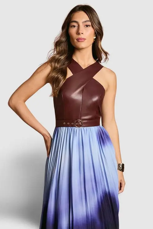 Coast Pu Cross Neck Belted Midi Dress