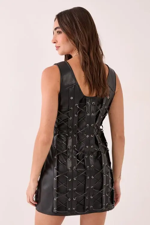 Nasty Gal Eyelet Lace-up Faux Leather Mini Dress