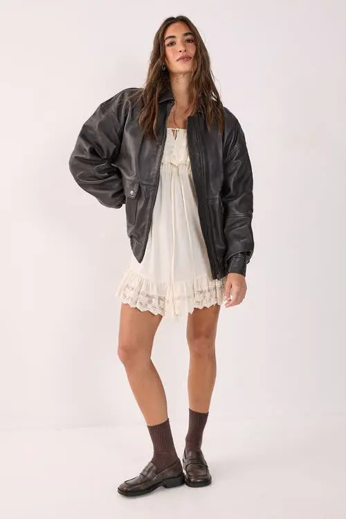 Nasty Gal Real Leather Oversized Bomber Jacket