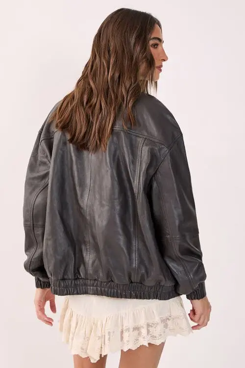 Nasty Gal Real Leather Oversized Bomber Jacket