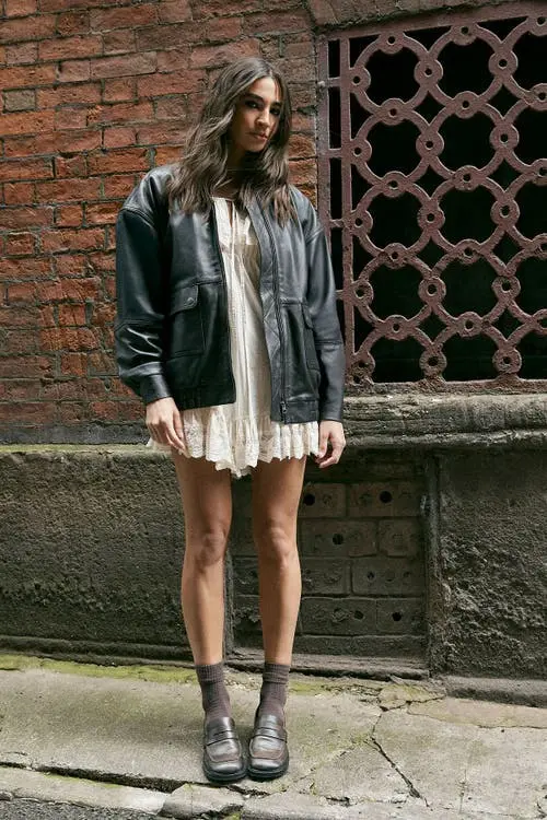 Nasty Gal Real Leather Oversized Bomber Jacket