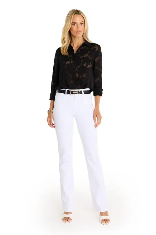 THE NOLI SHOP Sheer Floral Lace Button-up Blouse - Black