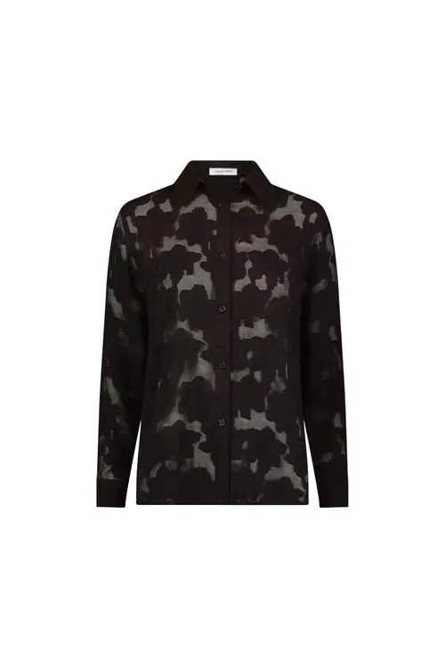 THE NOLI SHOP Sheer Floral Lace Button-up Blouse - Black