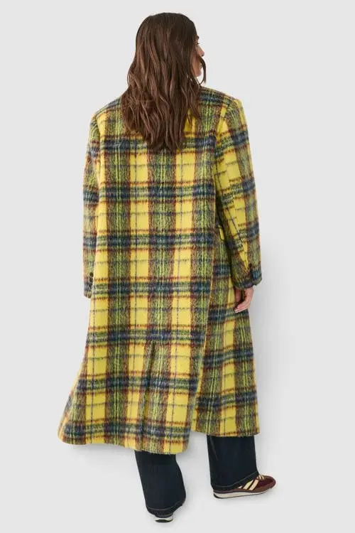 Nasty Gal Checked Wool Blend Maxi Coat - Yellow