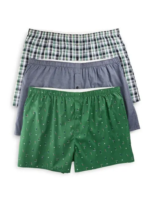HARBOR BAY BY DXL Big & Tall 3-pk 4.5 Inch Woven Boxers - Verdant Green
