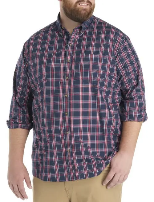 HARBOR BAY BY DXL Big & Tall Easy-care Plaid Sport Shirt - Navy Red