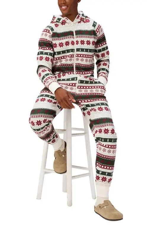 FABLETICS The Go-to Fleece Hooded Jumpsuit - Holiday Fairisle