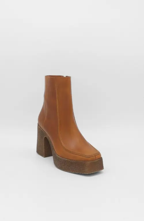 STIVALI NEW YORK Agathe Platform Ankle Boots - Cognac