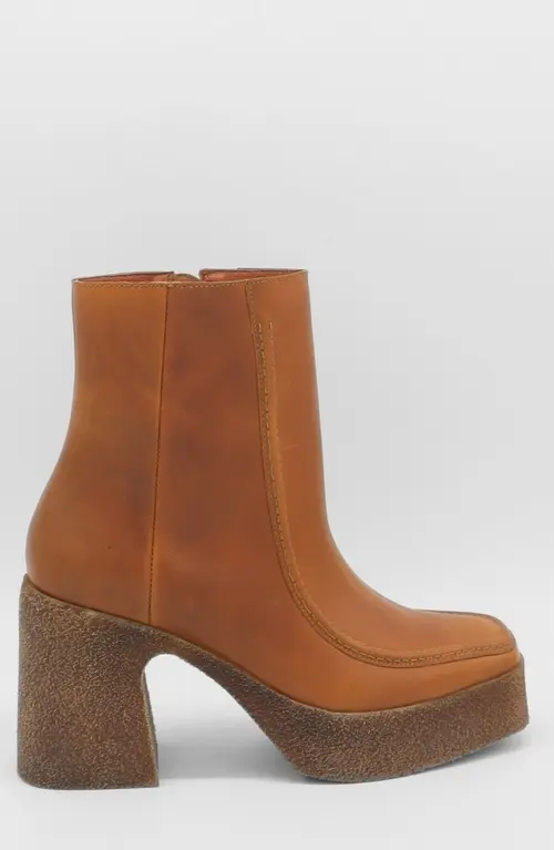 STIVALI NEW YORK Agathe Platform Ankle Boots - Cognac