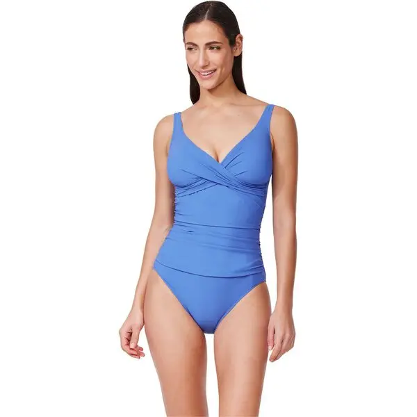 GOTTEX Twist Front V-neck One Piece - Hamptons Blue