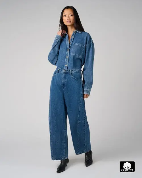 WeWoreWhat Mid-rise Barrel Leg Jeans - Mid Wash