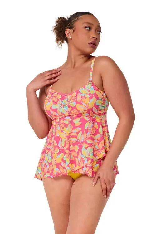 SUNSETS ESCAPE Molly Bandeau Tankini Swimsuit Top - Magic Hour Crepe