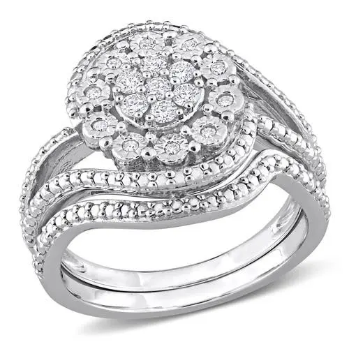 JULIANNA B. 1/4 Ctw Diamond Vintage Bridal Ring Set - Sterling Silver
