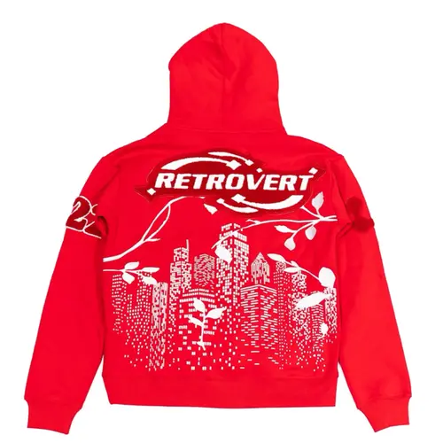 RETROVERT Embroidered Varsity Hoodie - Red