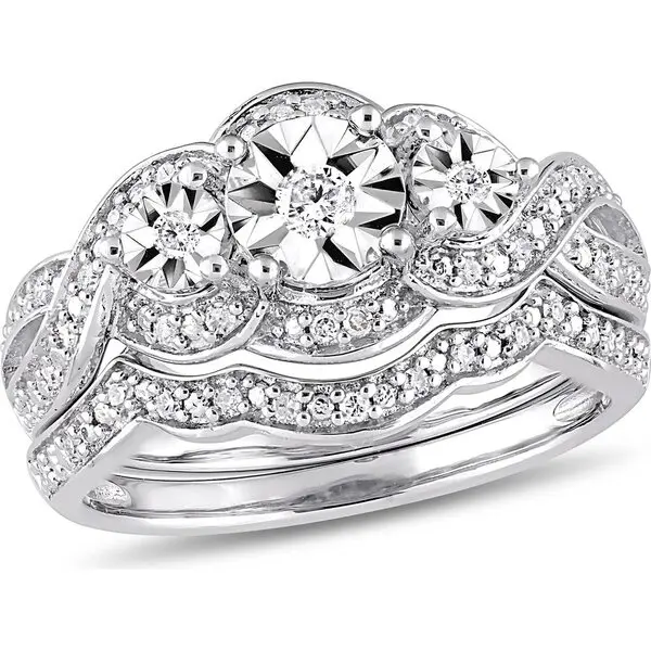 JULIANNA B. Diamond 3-stone Bridal Ring Set - Sterling Silver
