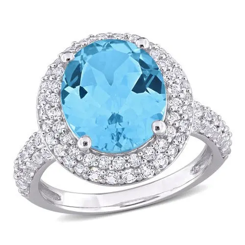 JULIANNA B. Gemstone & White Sapphire Double Halo Ring - Blue Topaz