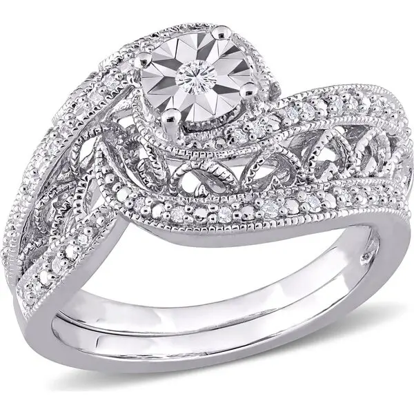JULIANNA B. Diamond Vintage Bridal Ring Set - Sterling Silver