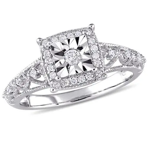 JULIANNA B. Diamond Square Halo Ring - Sterling Silver