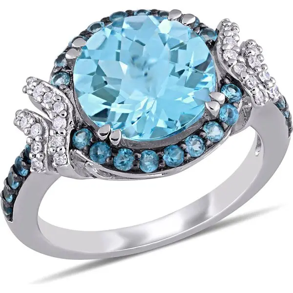 JULIANNA B. London Blue And Diamond Halo Ring - Topaz