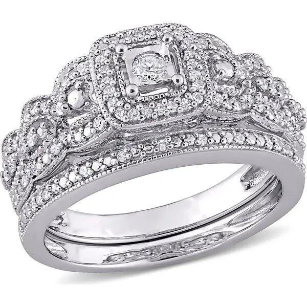 JULIANNA B. Diamond Princess Vintage Bridal Ring Set - Sterling Silver