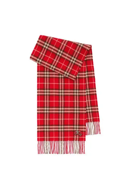Burberry Check Cashmere Scarf - Crayon Red