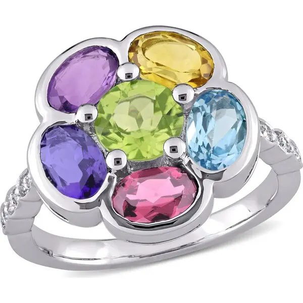 JULIANNA B. Multi-gem And Diamond Floral Ring - Sterling Silver