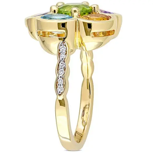 JULIANNA B. Multi-gem And Diamond Floral Ring - Yellow-plated