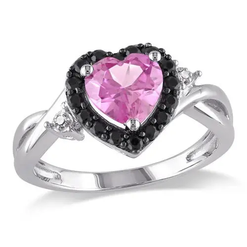 JULIANNA B. Sterling Silver Created Pink Sapphire Heart Ring - Lab-created Sapphire