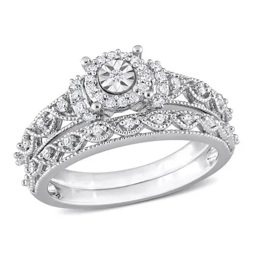 JULIANNA B. Diamond Double Row Halo Bridal Ring Set - Sterling Silver