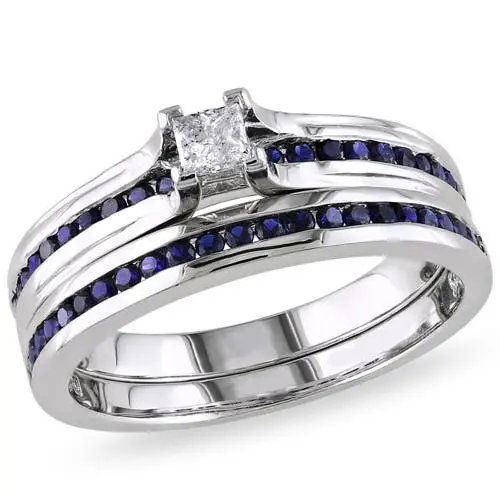 JULIANNA B. Created Sapphire And Diamond Bridal Ring Set - Sterling Silver