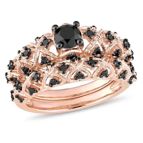 JULIANNA B. Rose Plated Sterling Silver Bridal Ring Set - Diamond