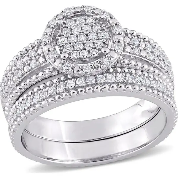 JULIANNA B. Diamond Cluster Bridal Ring Set - Sterling Silver