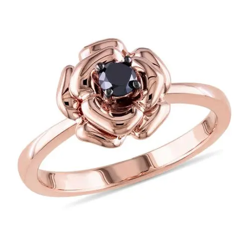 JULIANNA B. Rose Plated Sterling Silver Black Floral Ring - Diamond