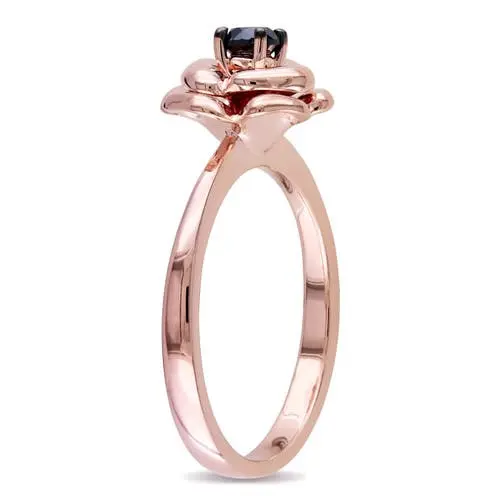 JULIANNA B. Rose Plated Sterling Silver Black Floral Ring